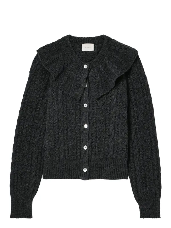 DÔEN Nerina Cable And Pointelle-knit Alpaca-blend Cardigan - Black