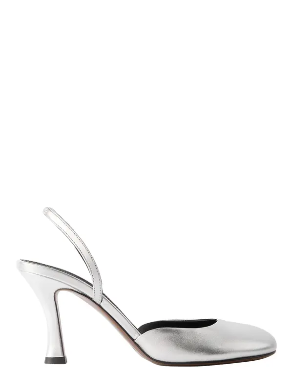 NEOUS Baten Metallic Leather Slingback Pumps - Silver