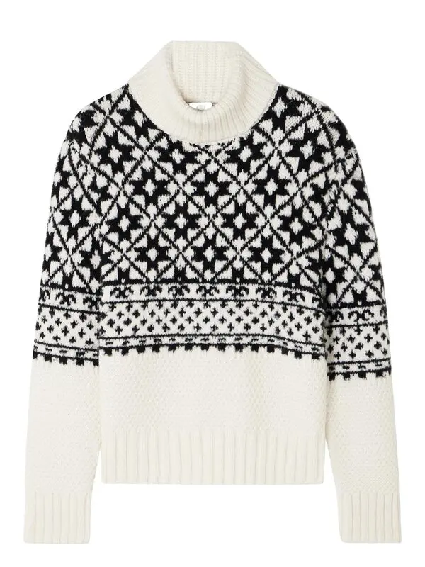 Bogner Nadia Fair Isle Wool-blend Turtleneck Sweater - Off-white