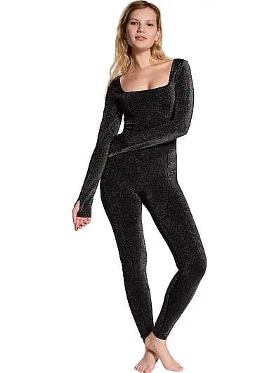 Pink Long-sleeve Square Neck Onesie - Black