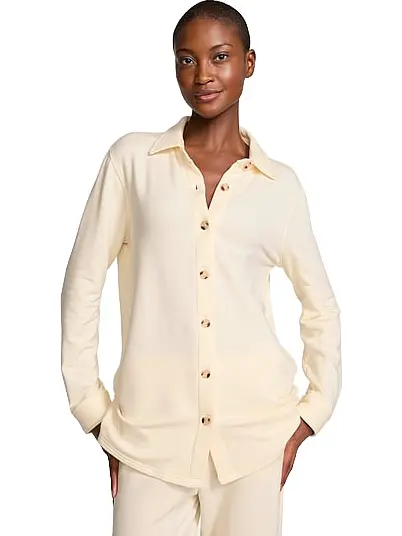 Victoria's Secret Brushed Modal Fleece Oversized Shirt - White,ivory
