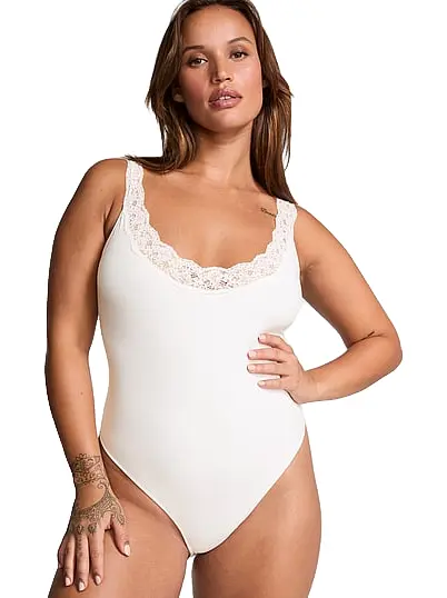 Victoria's Secret Smooth & Lace Bodysuit - White,ivory