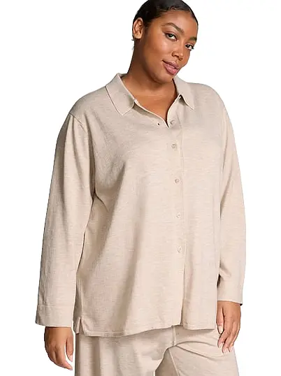 Victoria's Secret Luxe Crème Knit Button-up Shirt - Beige