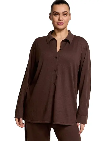 Victoria's Secret Luxe Crème Knit Button-up Shirt - Brown