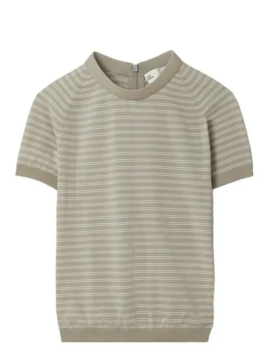 Tory Burch Striped Nylon Mockneck - Gray Chateau