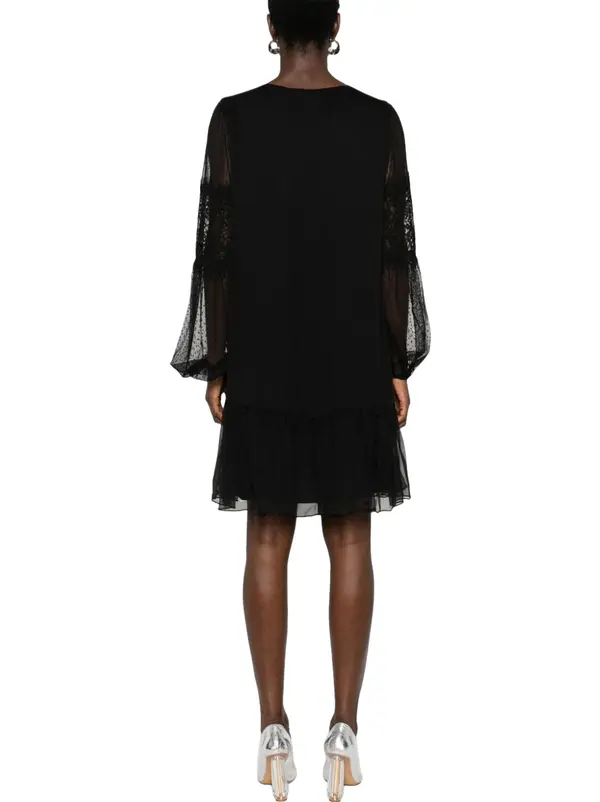 NISSA Semi-sheer Sleeve Mini Dress - Black