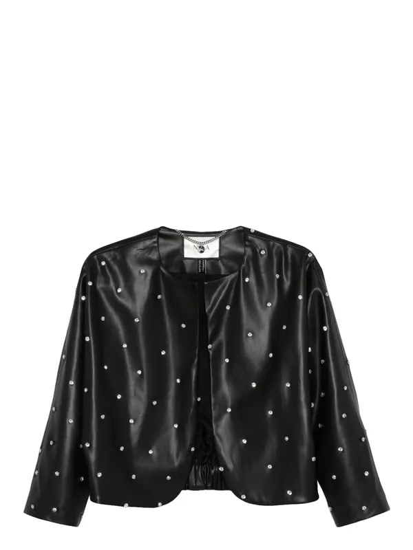 NISSA Crystal-embellished Faux Leather Jacket - Black