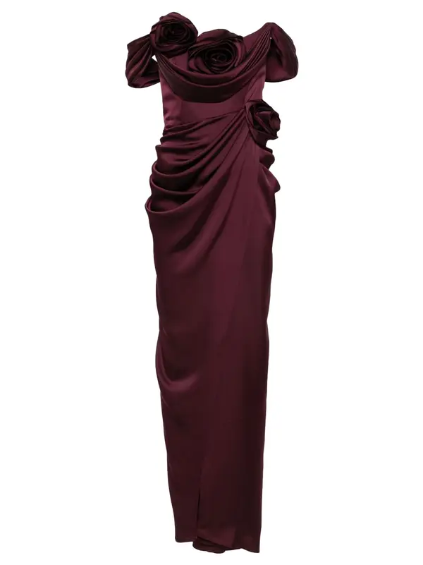 ANA RADU Floral-appliqué Draped Gown - Red