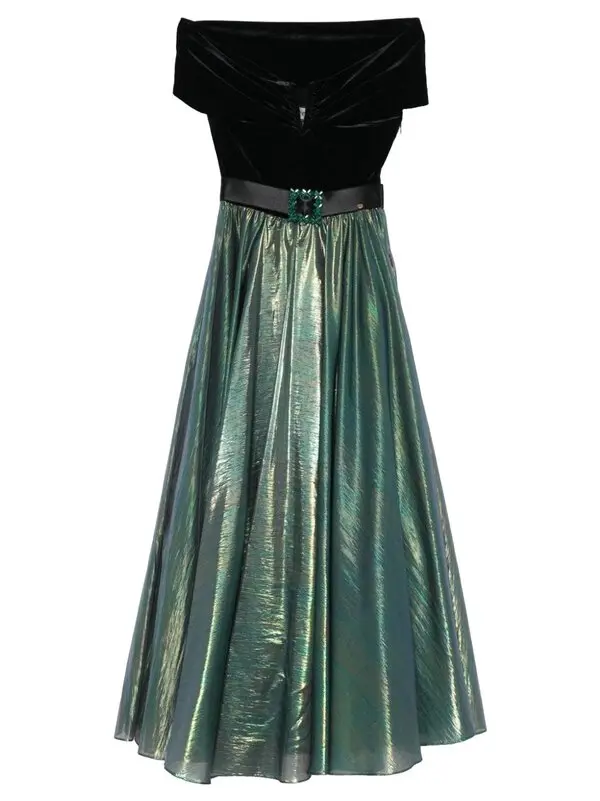 NISSA Chiffon Lamé Maxi Dress - Black