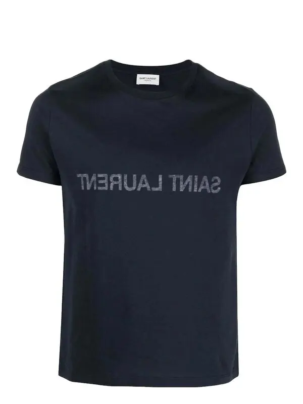 Saint Laurent Round Neck T-shirt - Marine/naturel