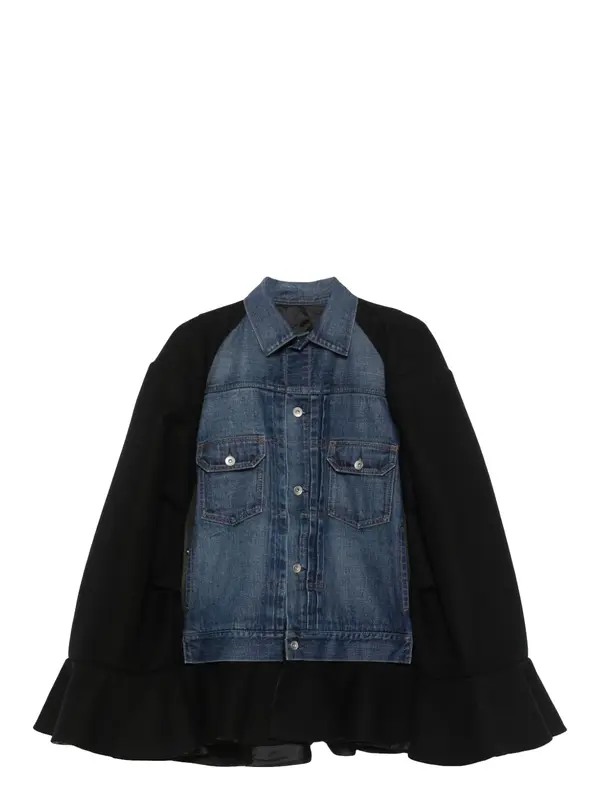 Sacai Denim-panel Cape - Black
