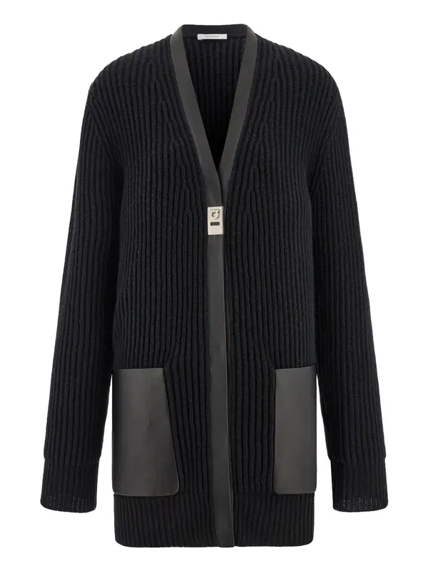 FERRAGAMO Leather-trimmed Cardigan - Black