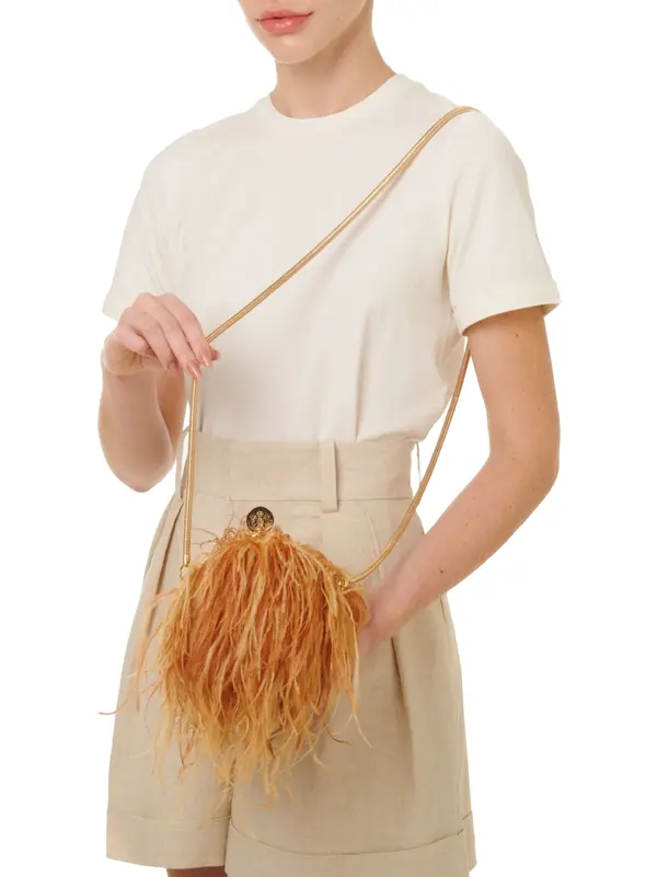 ISLA Lily Feathered Shoulder Bag - Neutrals