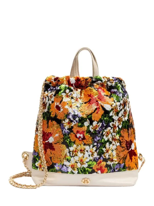 ISLA Sequin-embellished Floral Backpack - Neutrals