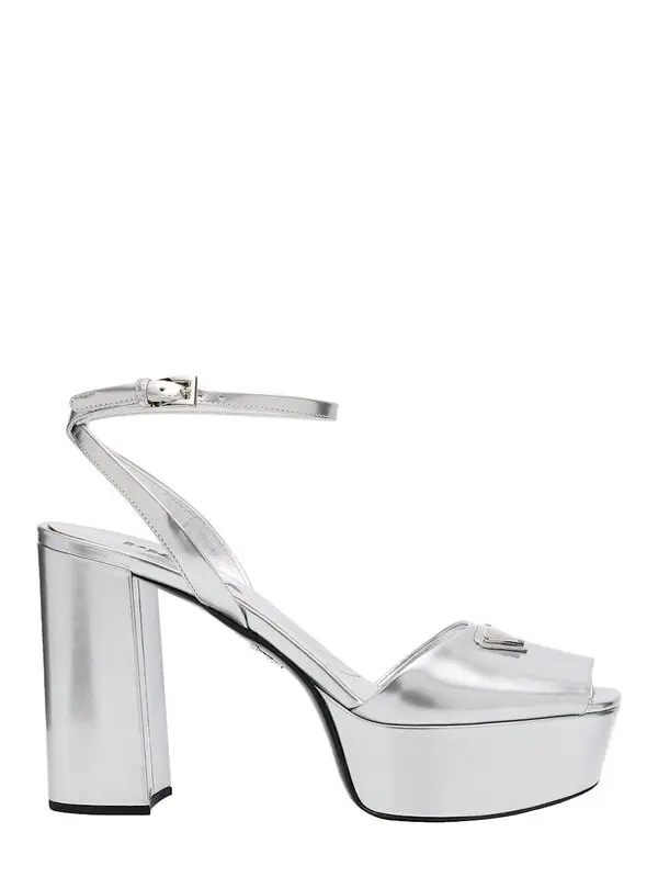 Prada Metallic Leather Platform Sandals - Argento