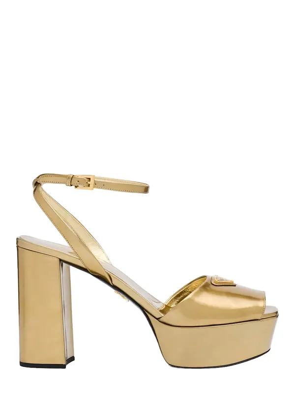 Prada Metallic Leather Platform Sandals - Platino