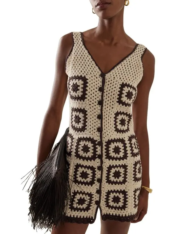 Akoia Swim Exclusive Baia Crocheted Cotton Mini Dress - Brown