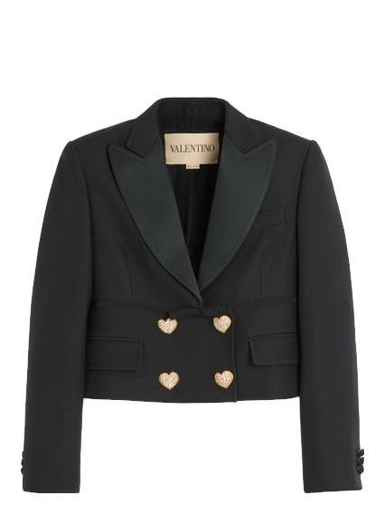 Valentino Garavani Crepe Couture Jacket With Jewel Button Detail - Black