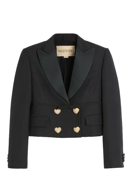 Valentino Garavani Crepe Couture Jacket With Jewel Button Detail - Black