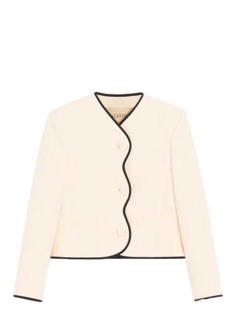 Valentino Garavani Crepe Couture Jacket With Jewel Button Detail - Vanilla/black