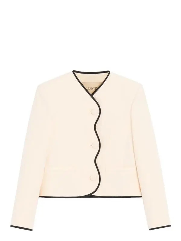 Valentino Garavani Crepe Couture Jacket With Jewel Button Detail - Vanilla/black