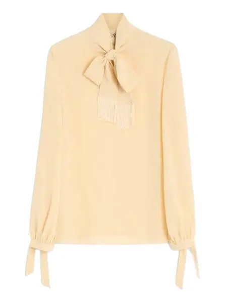 ValentinoGaravani Crepe De Chine Long-sleeve Shirt With Bow Detail - Birch