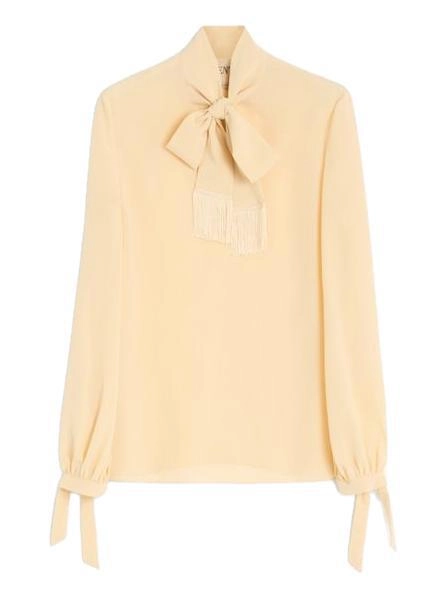 ValentinoGaravani Crepe De Chine Long-sleeve Shirt With Bow Detail - Birch