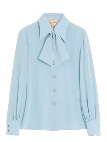 ValentinoGaravani Crepe De Chine Long-sleeve Shirt With Bow Detail - Sky Blue