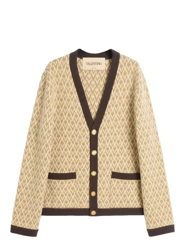 Valentino Garavani Wool Cardigan With Jacquard Pattern - Beige/cream