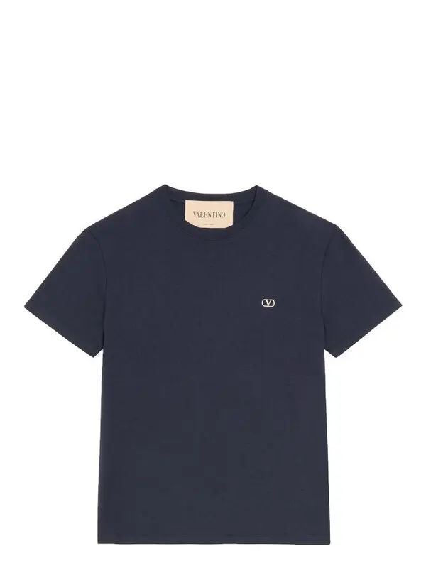 Valentino Garavani Cotton T-shirt With Vlogo Patch - Navy