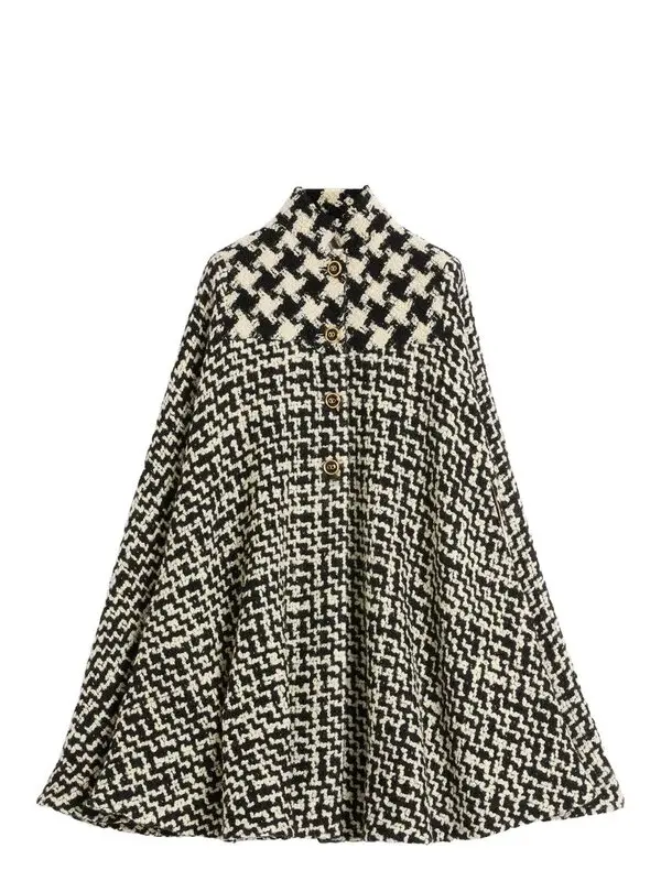 Valentino Garavani Geometric Tweed Cape - Ivory/black