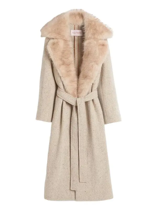 Valentino Garavani Coat In Textured Wool - Light Camel/latte