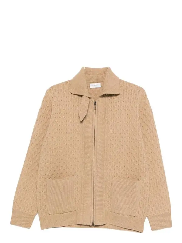 PAOLO PECORA Cardigan Jacket With Honeycomb Pattern - Beige