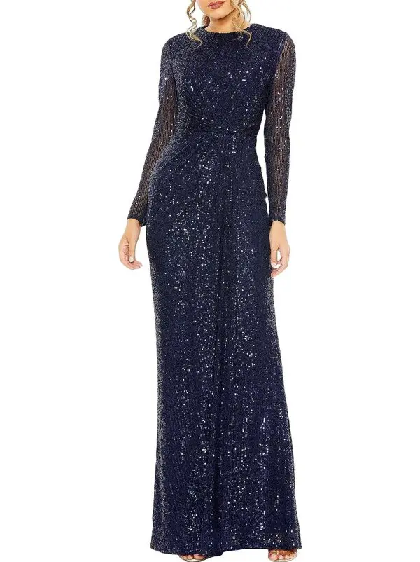 Mac Duggal Sequined Knotted Column Gown - Midnight