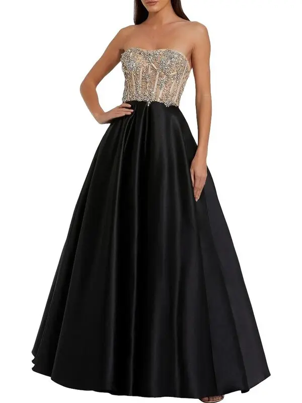 Mac Duggal Embellished Bustier Strapless Ballgown - Black