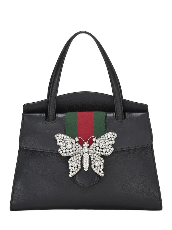 Gucci Leather Butterfly Totem Handbag - Black