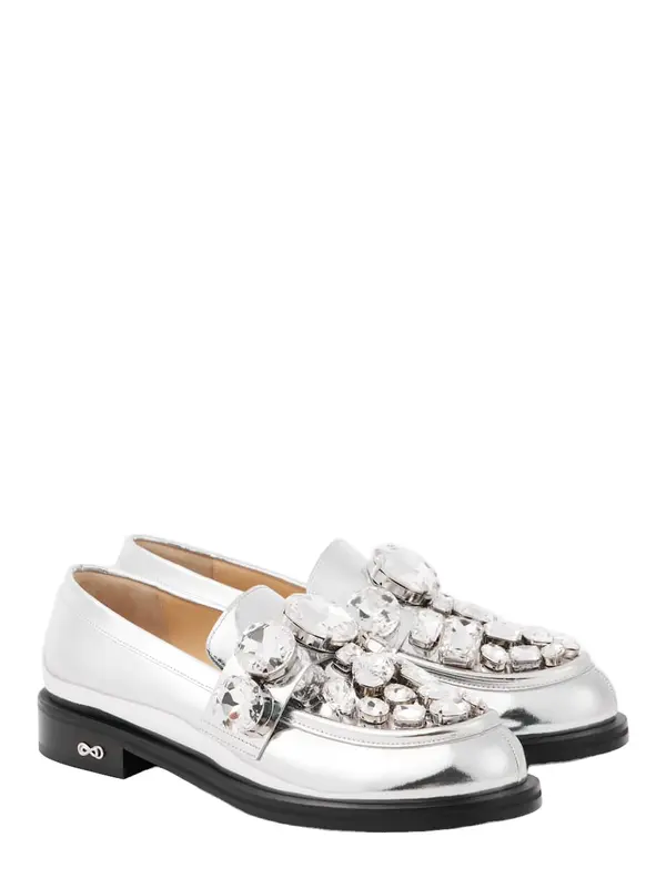 Mach & Mach Crystal-embellished Leather Loafers - Silver