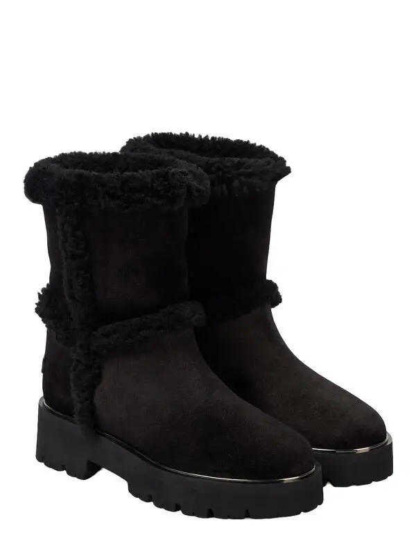 AQUAZZURA Teddi Shearling-trimmed Leather Booties - Black