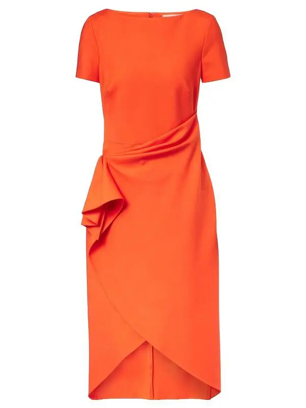 Oscar De La Renta Draped Wool-blend Midi Dress In Paprika - Orange