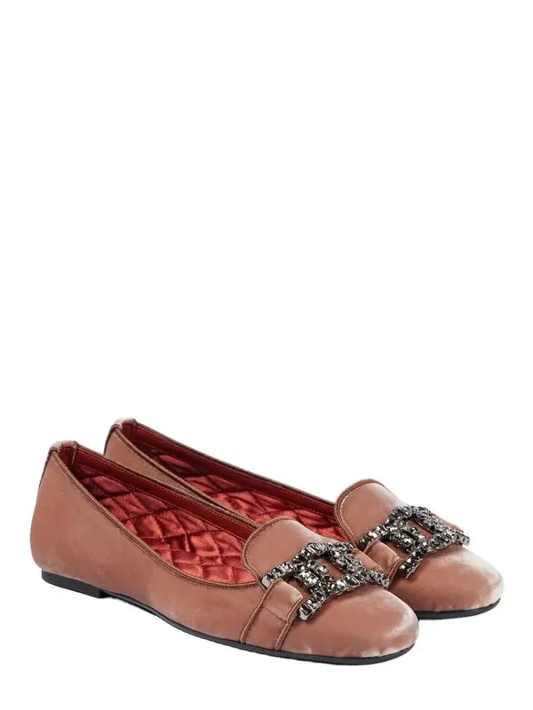 TOD'S Embellished Velvet Ballet Flats - Pink