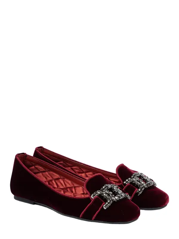 TOD'S Kate Embellished Velvet Ballet Flats - Burgundy