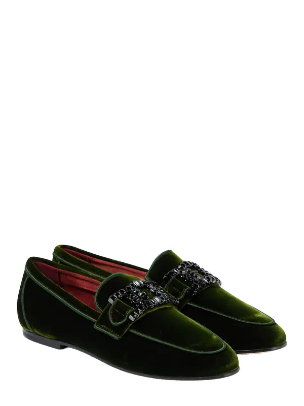 TOD'S Kate Embellished Velvet Loafers - Green