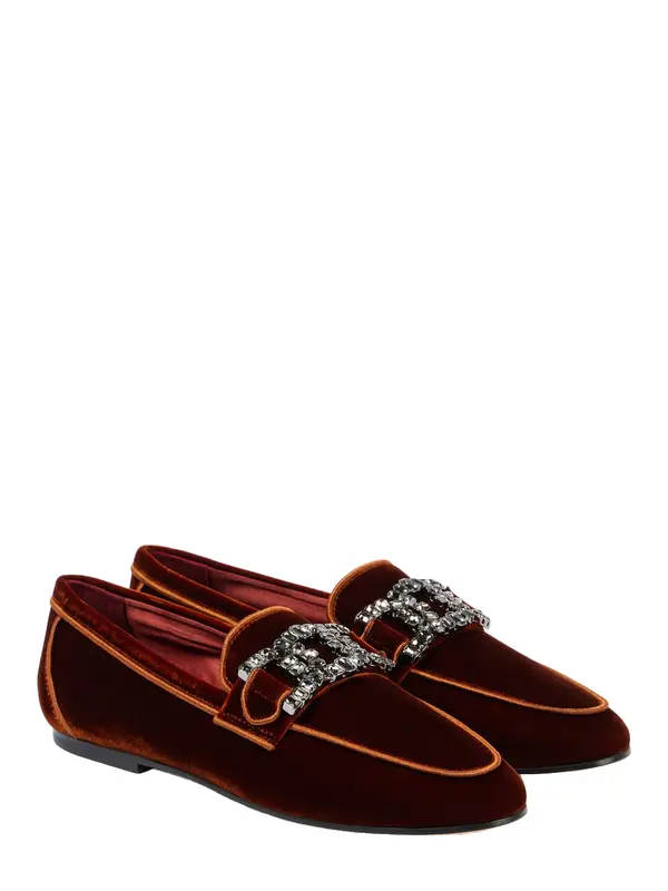 TOD'S Kate Embellished Velvet Loafers - Burgundy