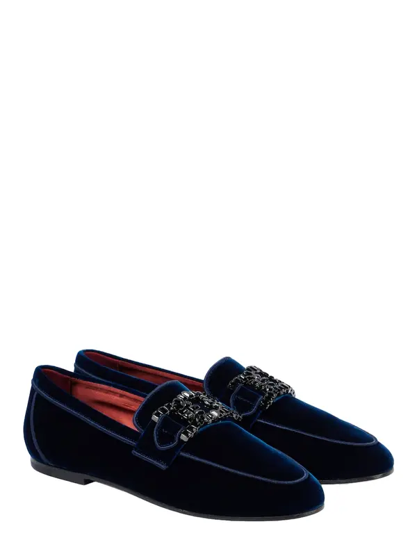 TOD'S Kate Embellished Velvet Loafers - Blue