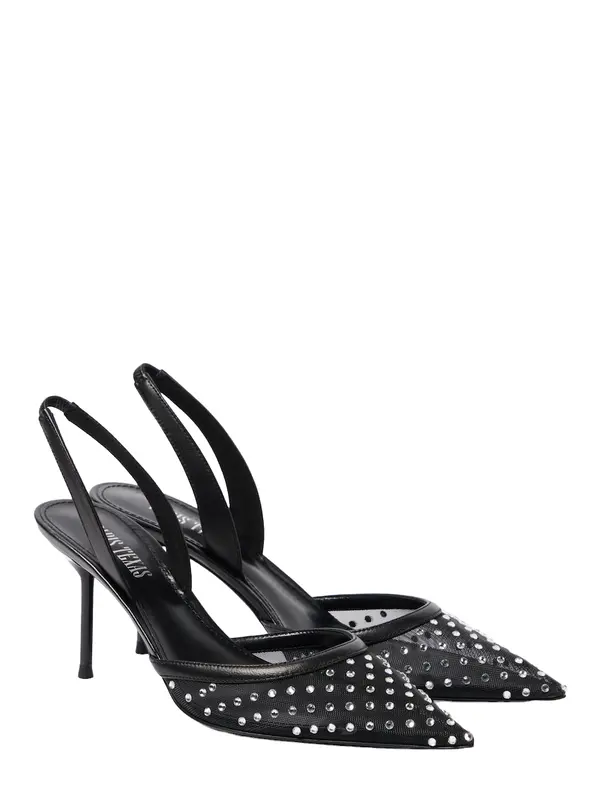 Paris Texas Lidia 70 Embellished Mesh Slingback Pumps - Black