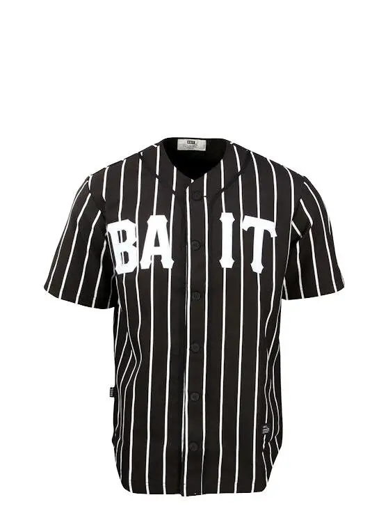 BAIT Sluggers Pinstripe Baseball Jersey - Black/white