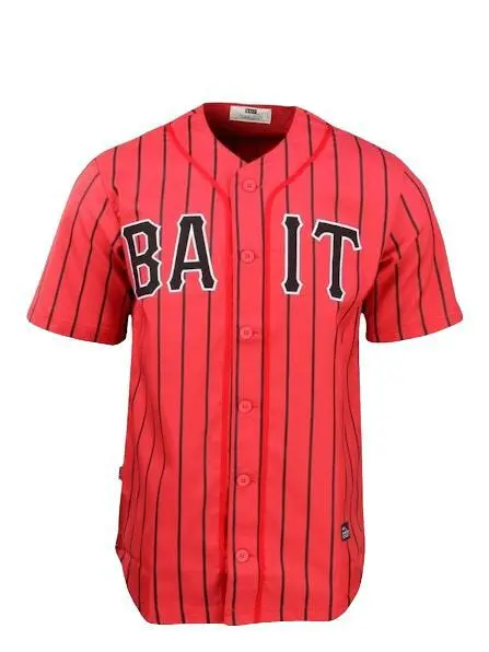 BAIT Sluggers Pinstripe Baseball Jersey - Red/black