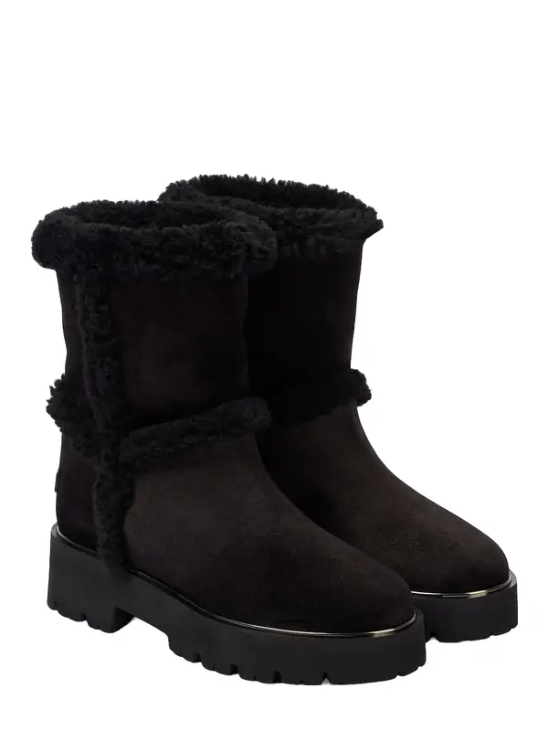 AQUAZZURA Teddi Shearling-trimmed Leather Booties - Black