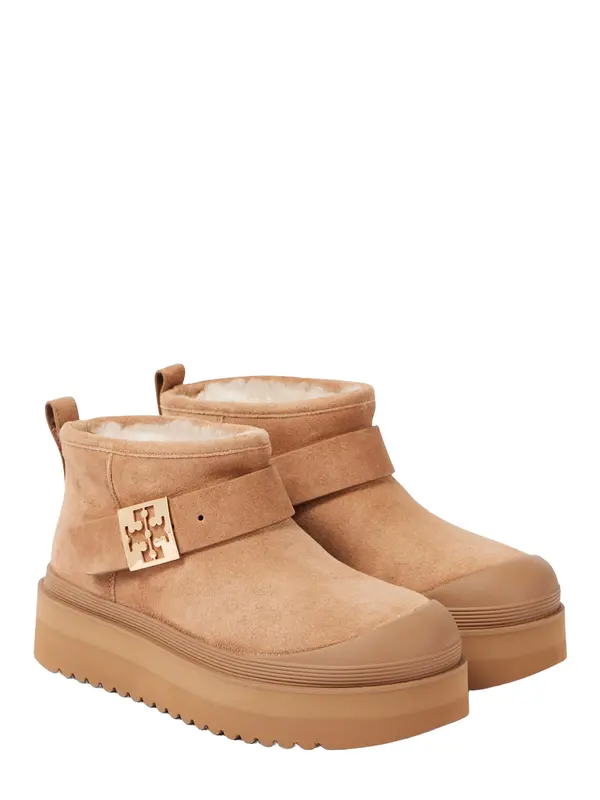 Tory Burch Mellow Shearling-lined Platform Ankle Boots - Brown