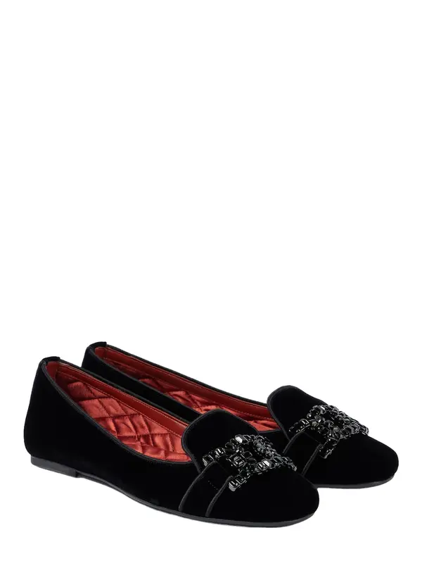 TOD'S Kate Crystal-embellished Velvet Ballet Flats - Black